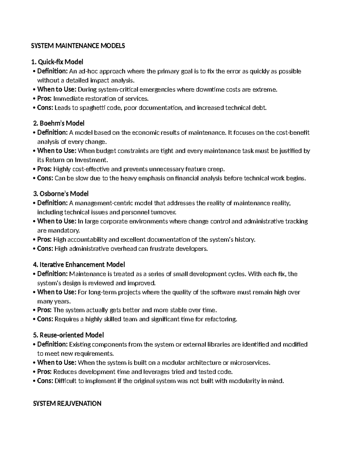 ICS 2302 Assignment 1: Overview of System Maintenance Models - Studocu