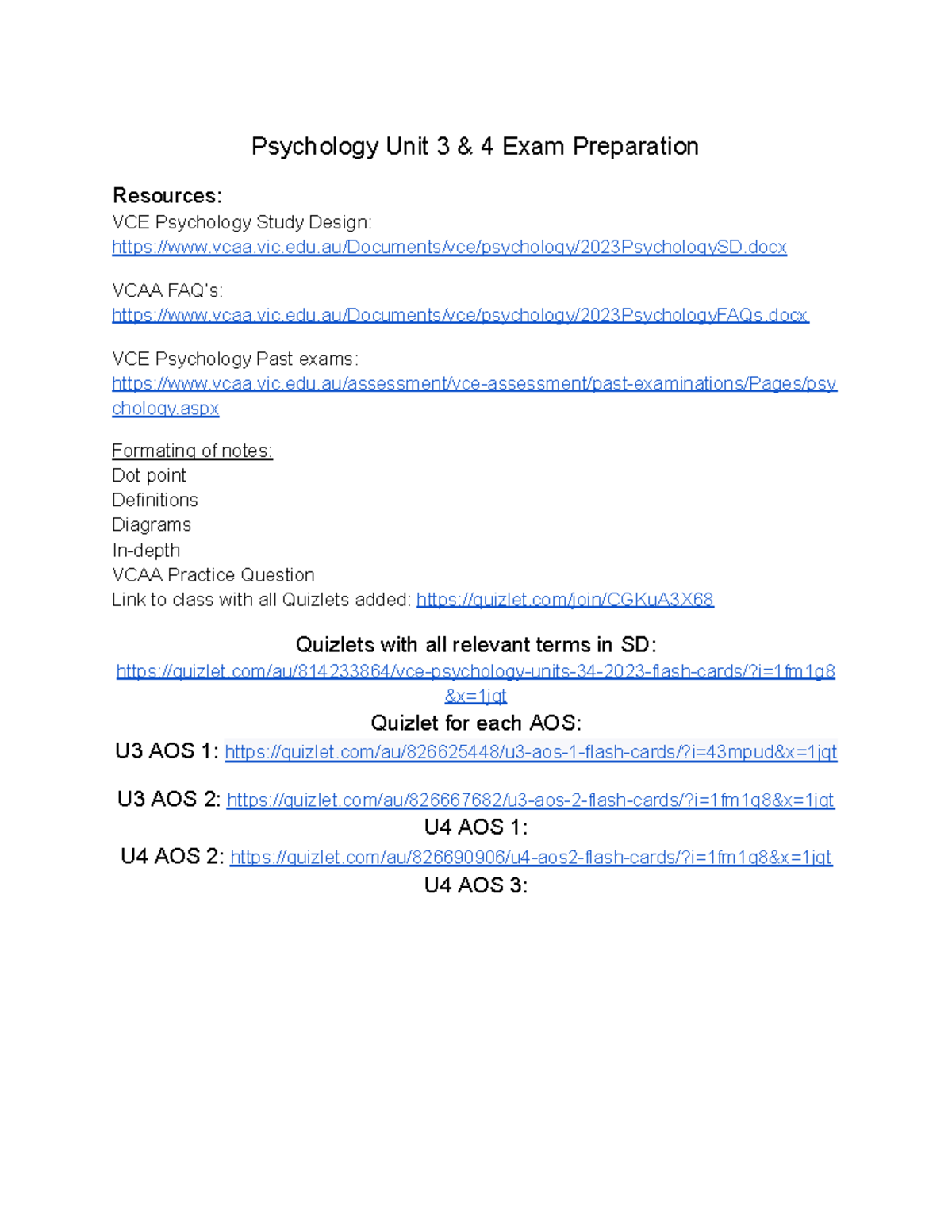 Exam Notes based on SD - Psychology Unit 3 & 4 Exam Preparation ...