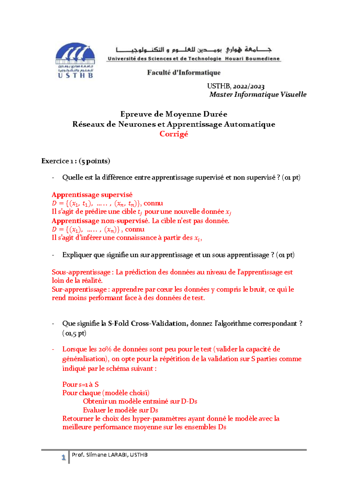 EMD ML RN2023 Corrige - exam ML correction - Prof. Slimane LARABI ...