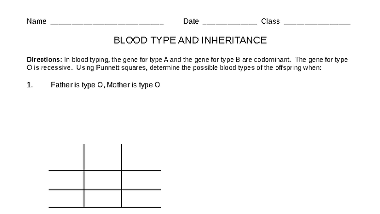 Blood Type Punnett Square - Name ___________________________ Date ...