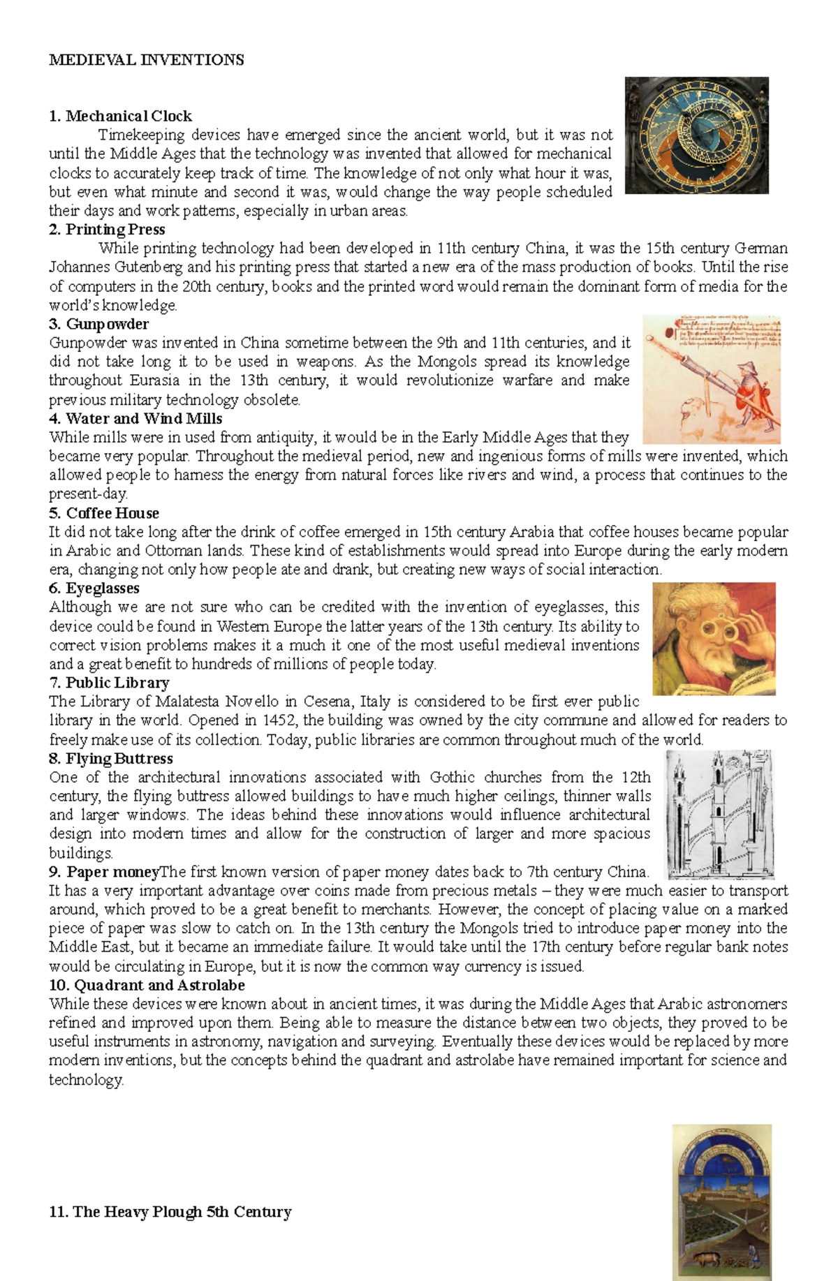 Medieval Inventions - Homework Notes on Key Innovations - Studocu