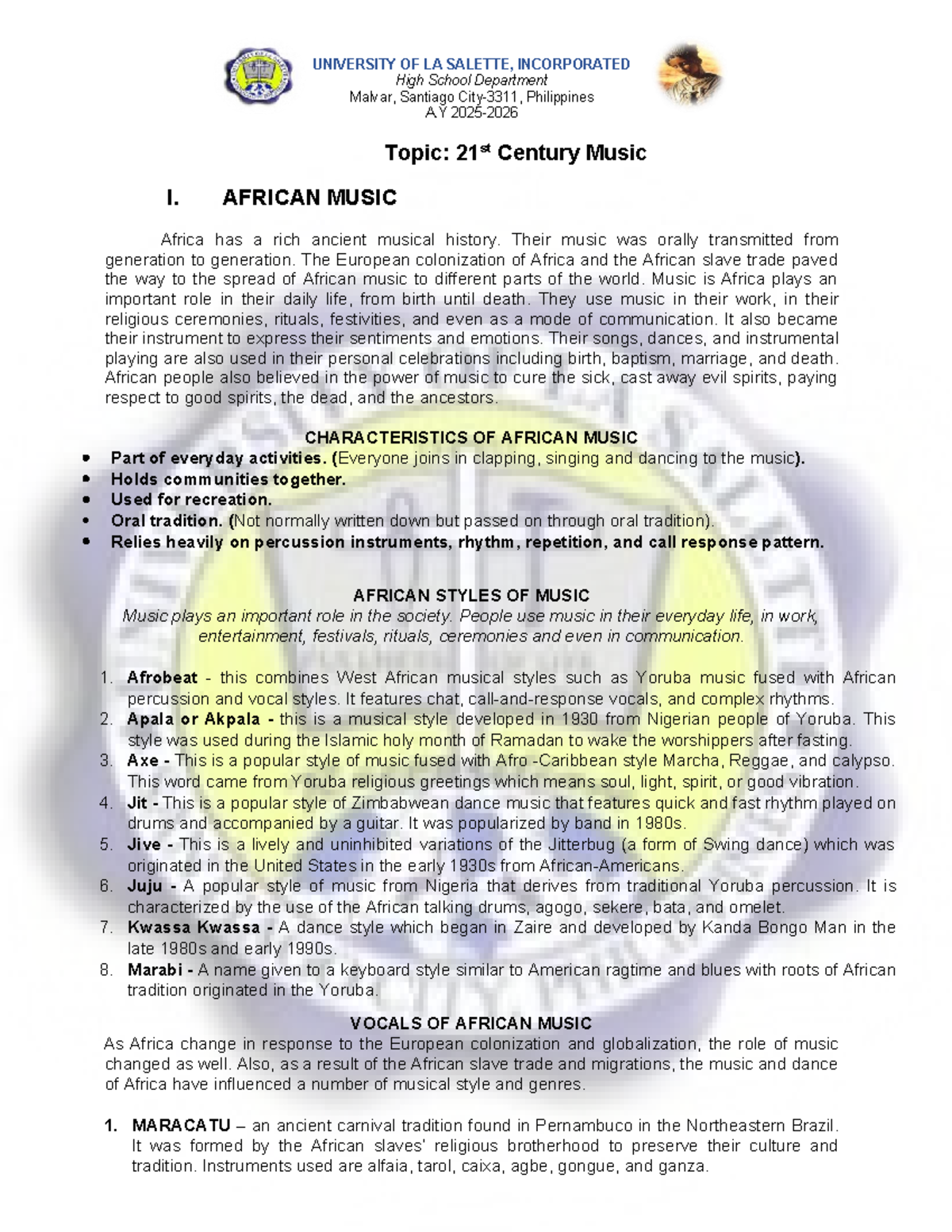 21st Century Music: African and Latin American Influences (Module-Music ...