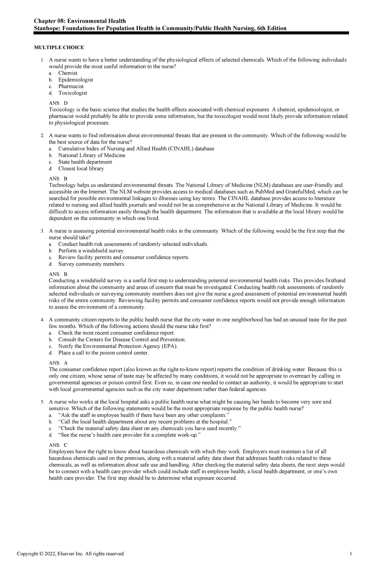Exam View - Chapter 08 - Environmental Health Study Guide - Studocu
