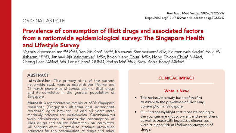 Prevalence of Illicit Drug Consumption in Singapore: A Nationwide Study ...