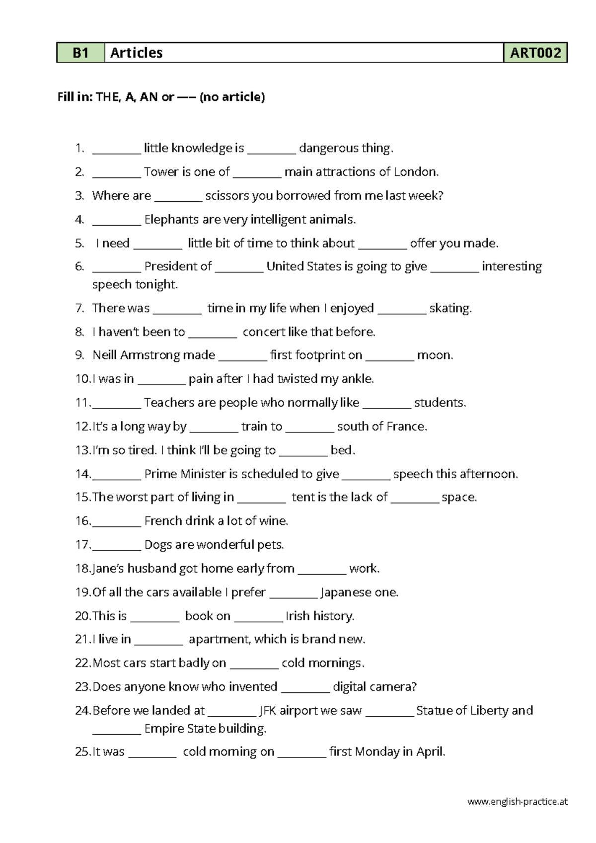 Art002 - Here are a few practice exercises - english-practice B1 ...