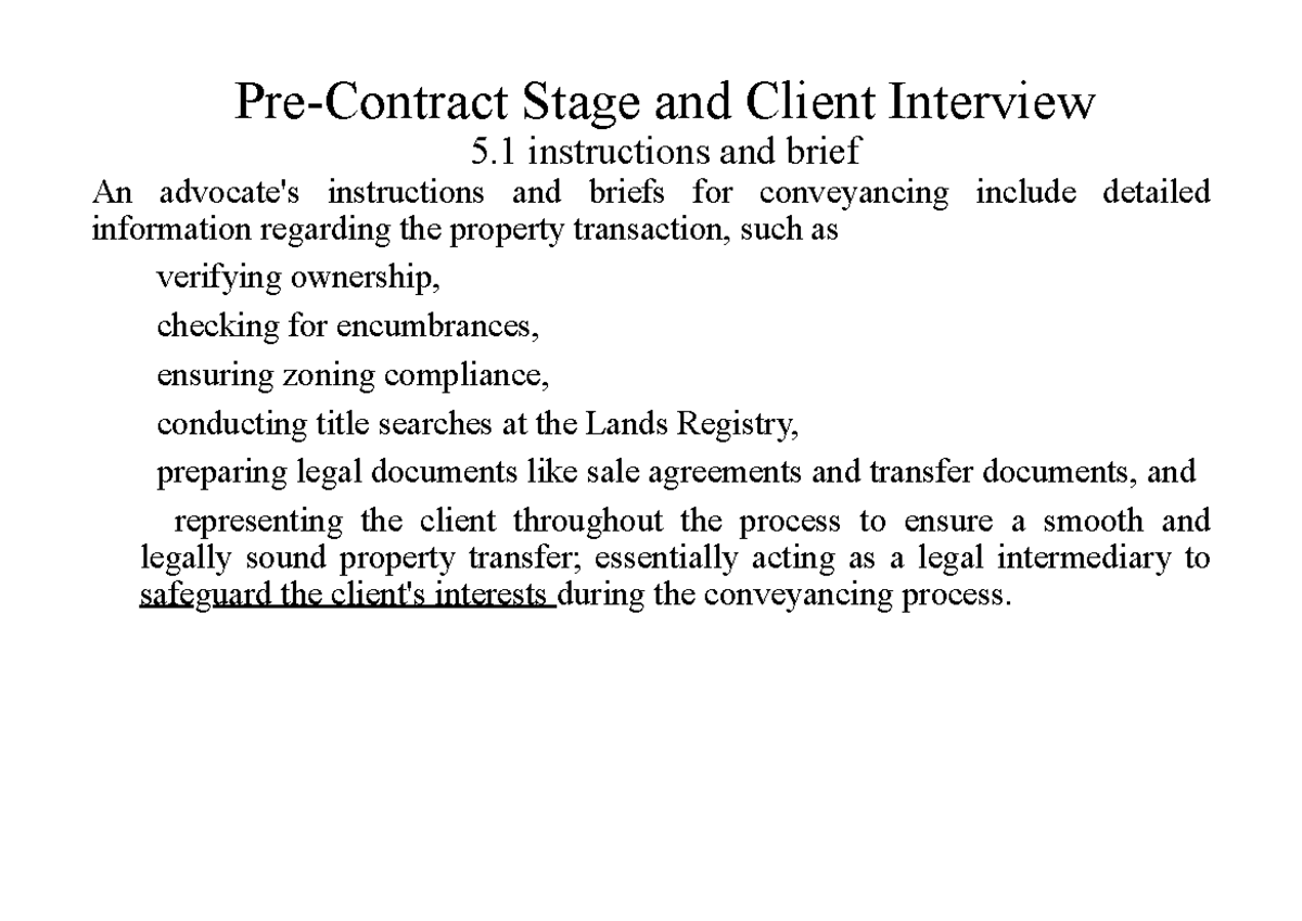 Stage and Client Interview 5.1: Conveyancing Instructions and Briefs ...