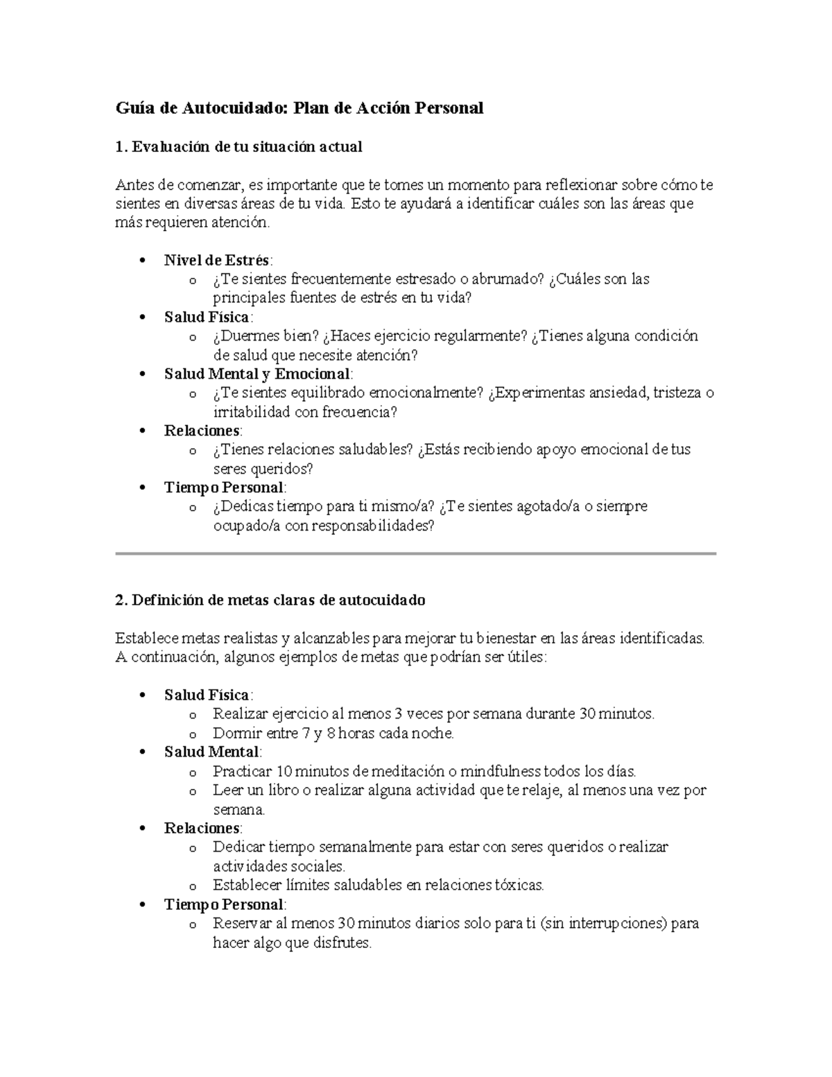 Guía de Autocuidado - Guía de Autocuidado: Plan de Acción Personal 1 ...