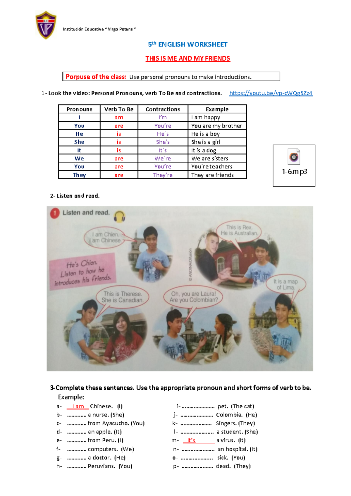 5th ENGLISH WORKSHEET: THIS IS ME AND MY FRIENDS - Studocu