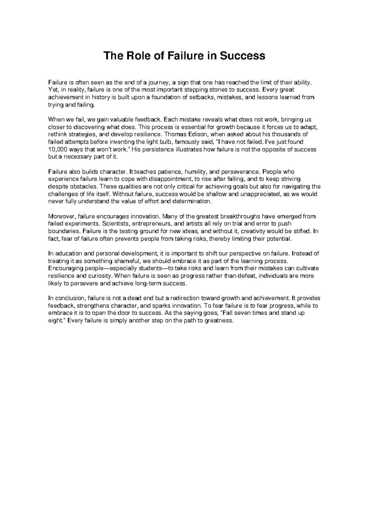 The Importance of Embracing Failure in Achieving Success - Essay Notes ...