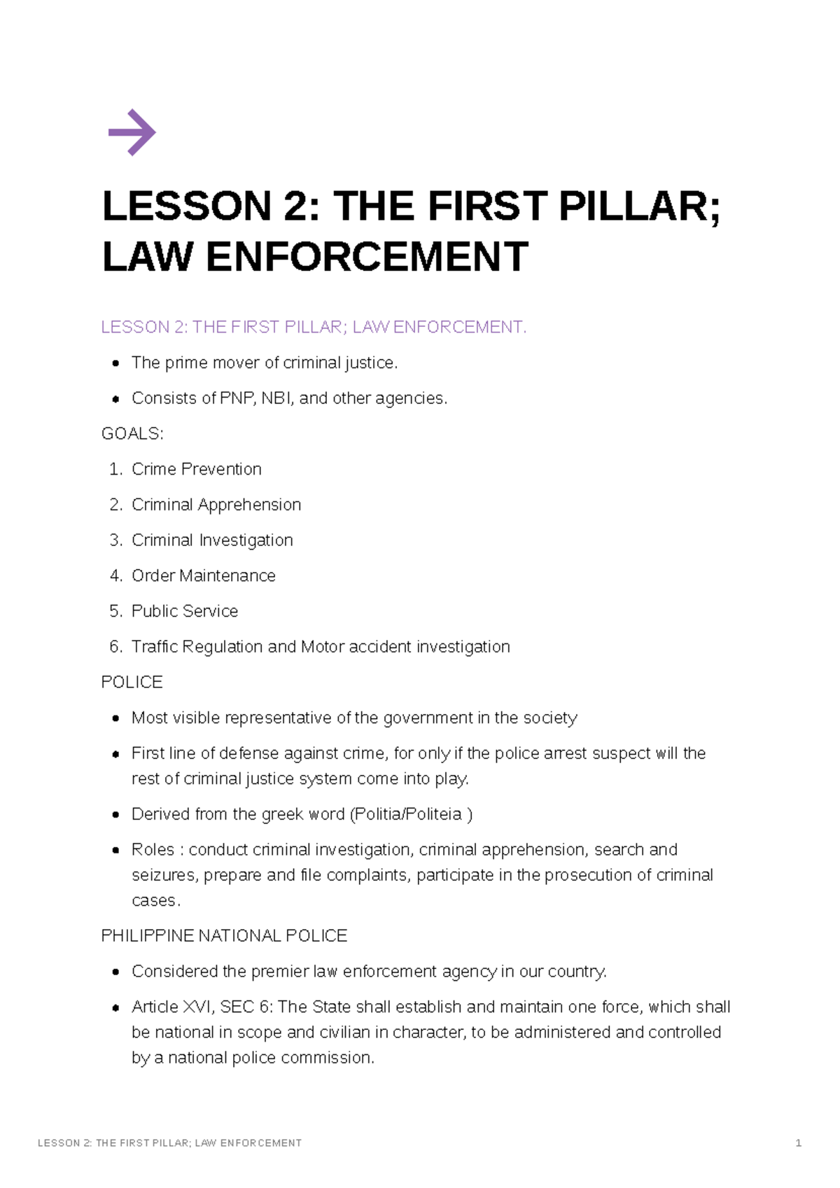 PCJS Lesson 2: Law Enforcement - LESSON 2: THE FIRST PILLAR; LAW ...