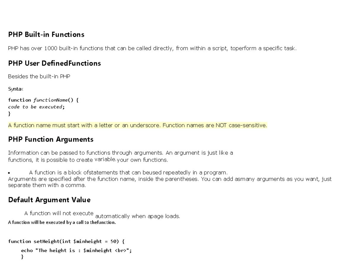PHP Functions and Arrays: Module 4 Study Notes - Studocu