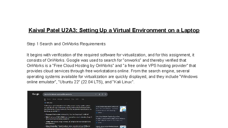 Kaival Patel U2A3 Setting Up a Virtual Environment on a Laptop - Google ...