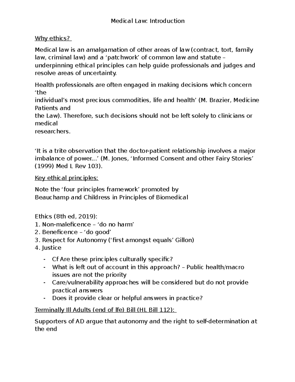 Medical Law: Introduction to Informed Consent and Ethical Principles ...