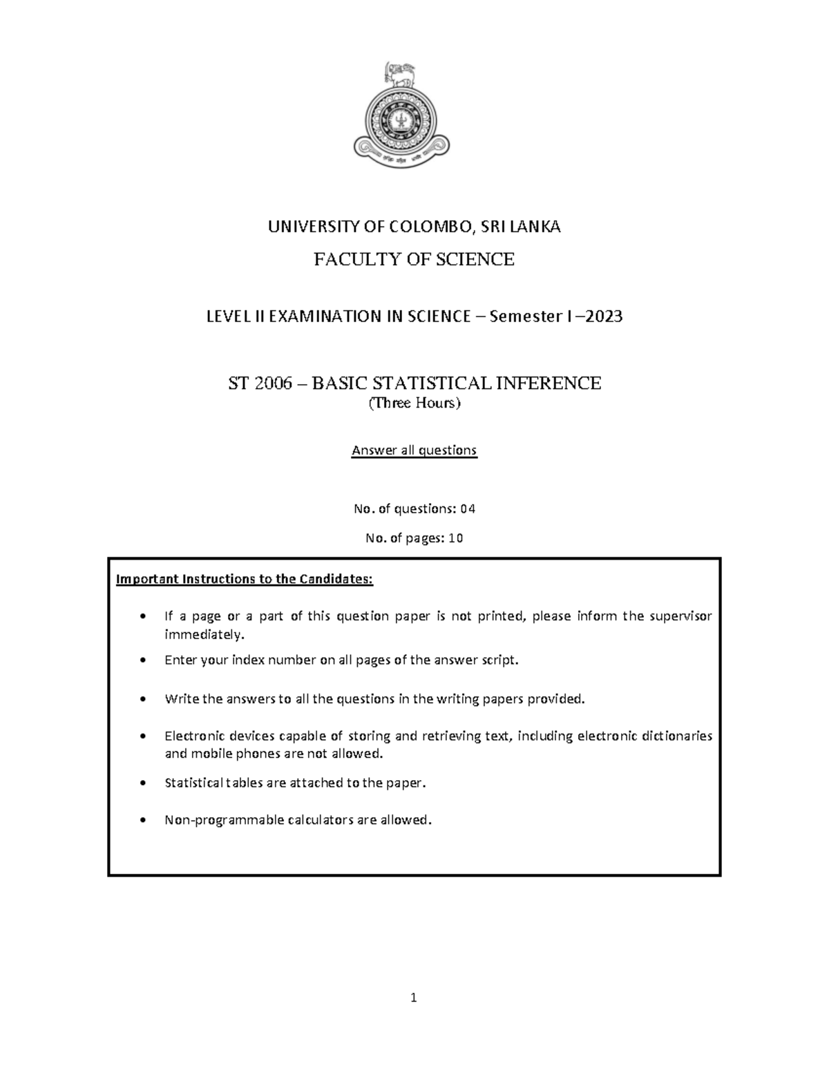 ST2006 Final Exam Paper 2023 - Basic Statistical Inference - Studocu
