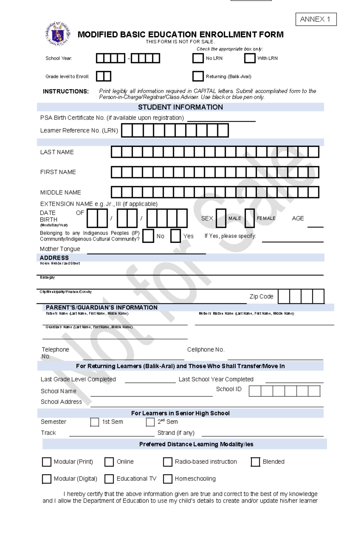 Annex 2 BEEF Final - BEEF - MODIFIED BASIC EDUCATION ENROLLMENT FORM ...