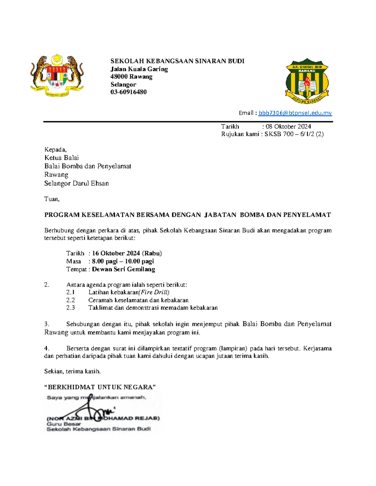 Surat Undangan Program Keselamatan Bersama Jabatan Bomba 2024 - Studocu