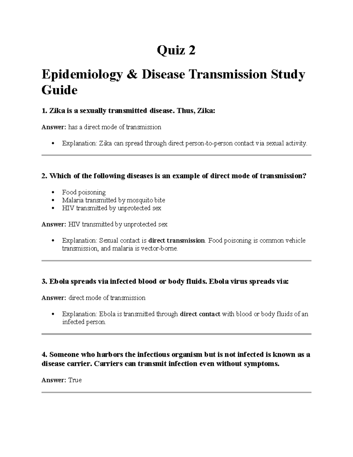 Epidemiology & Disease Transmission Quiz 2 Study Guide (Course Code: 47903) - Studocu
