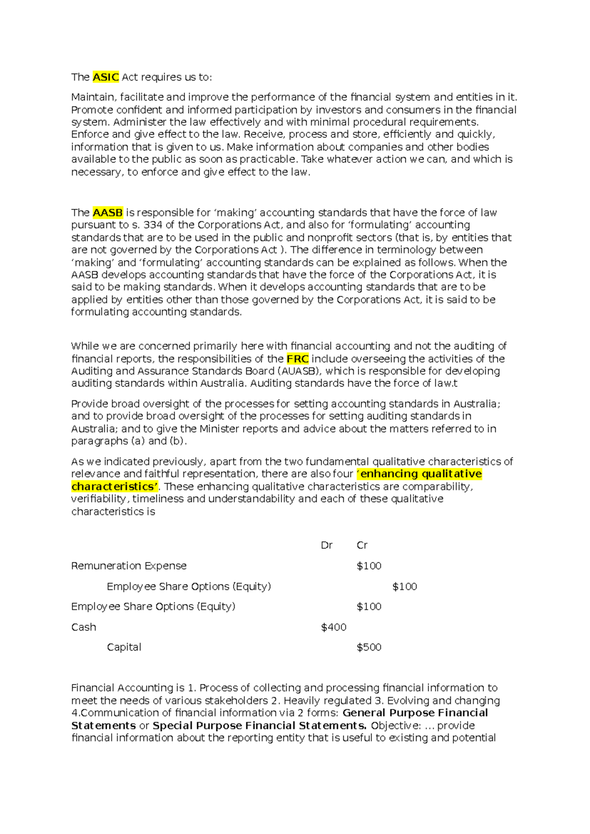 ASIC Act and AASB Responsibilities: Theory Notes for Financial ...