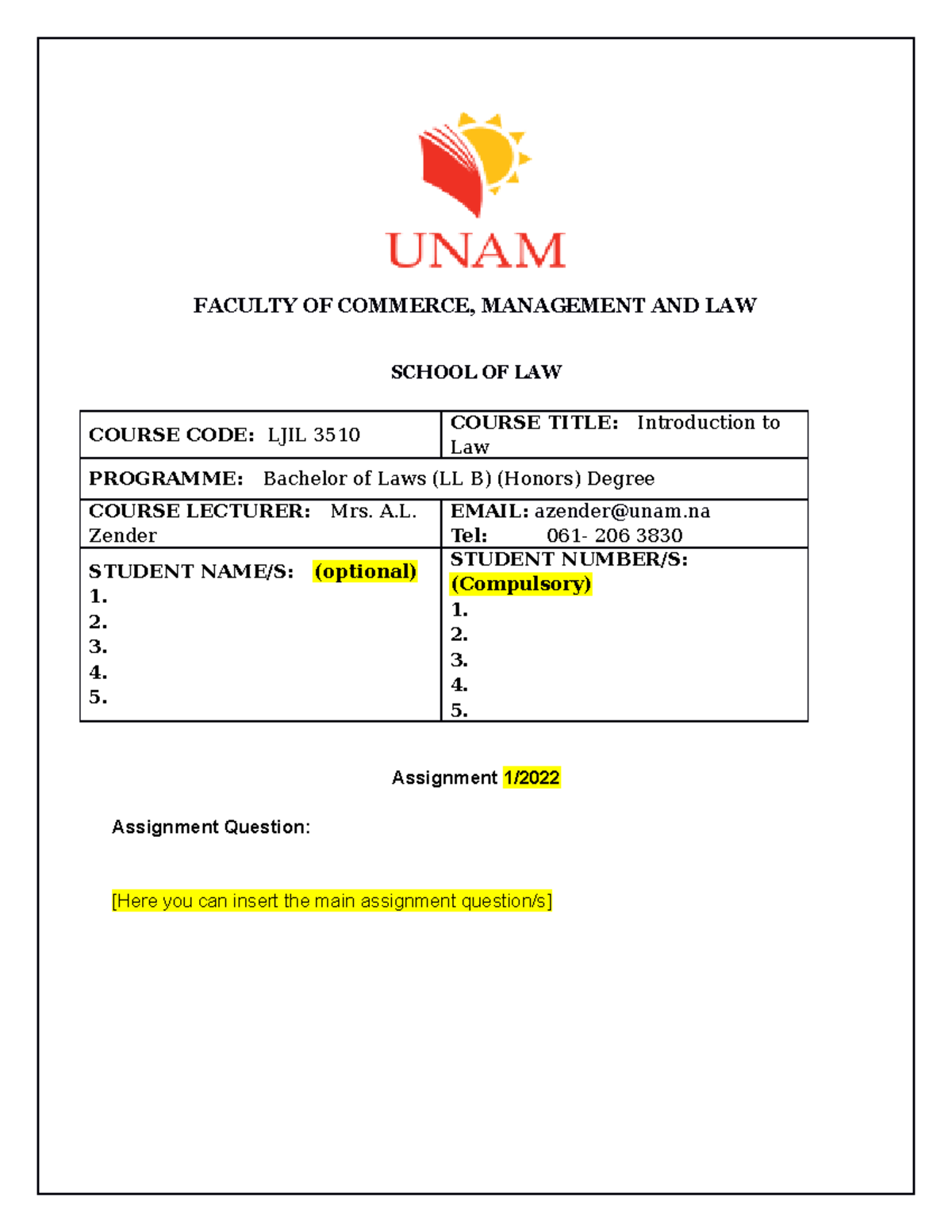 Example of Assignment Structure JIL 3510 - FACULTY OF COMMERCE ...
