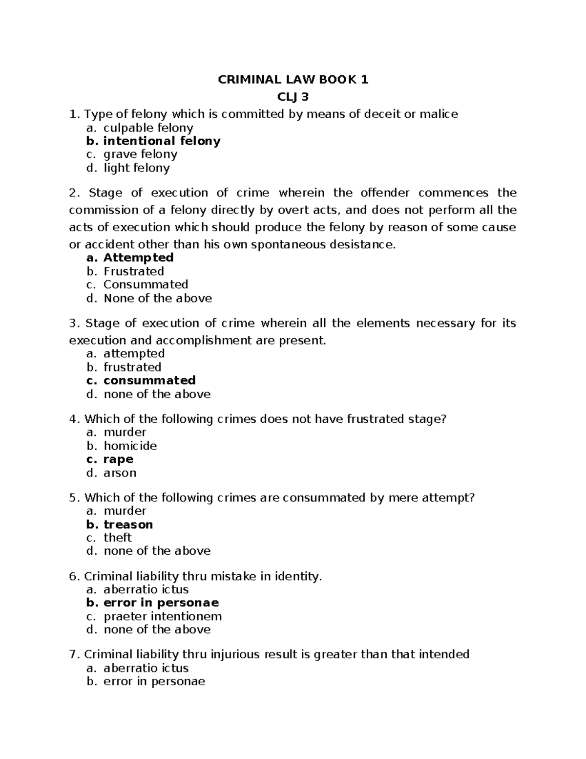 Criminal Law Study Guide: Key Concepts & Felony Stages (CLJ 3) - Studocu