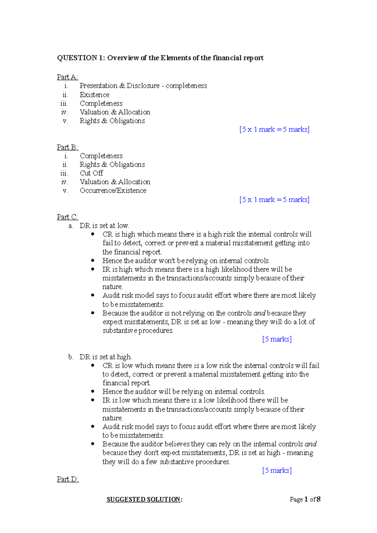 Sample Final Exam - Auditing - Solution - QUESTION 1: Overview of the ...