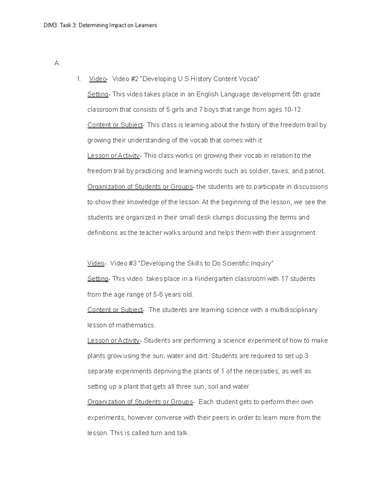 DIM3 Task 3 - Passed - A. Video- Video #2 “Developing U History Content Vocab” Setting- This ...