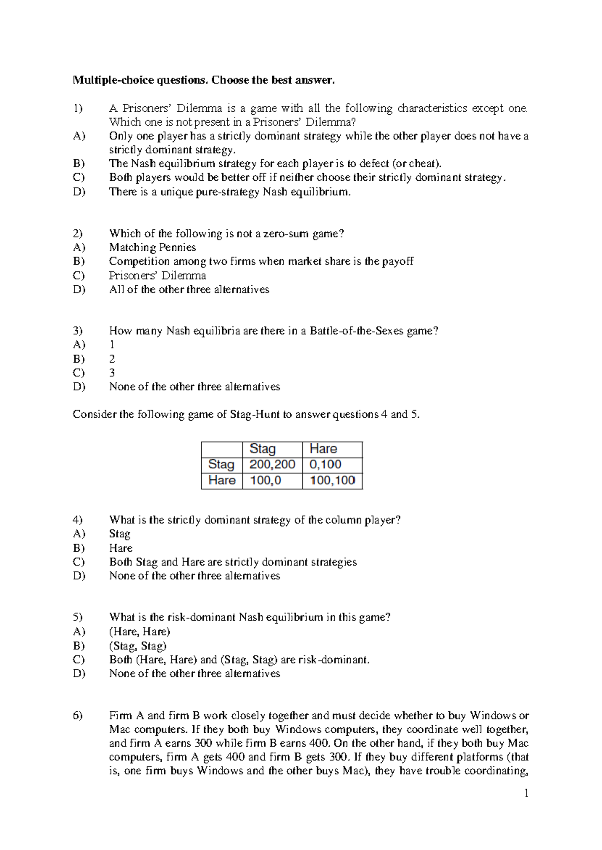 Sample Mid Term Exam Ques - Multiple-choice questions. Choose the best ...