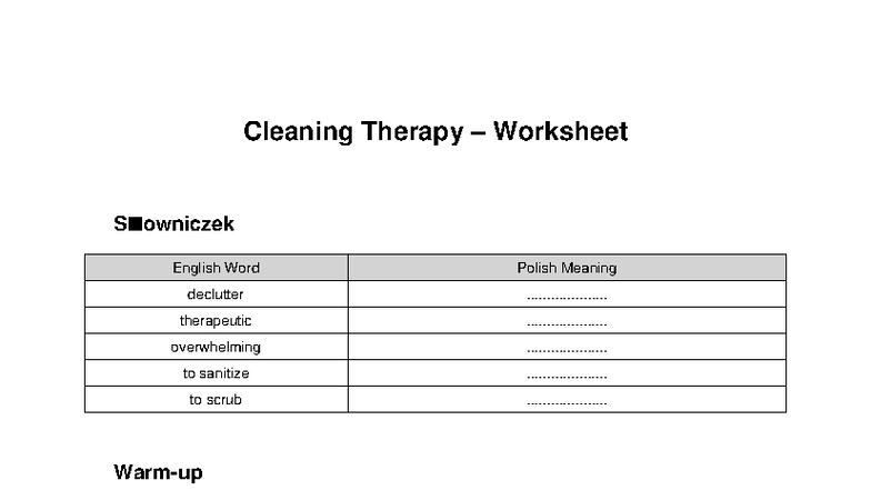 Cleaning Therapy Worksheet: English-Polish Word Meanings & Traditions ...