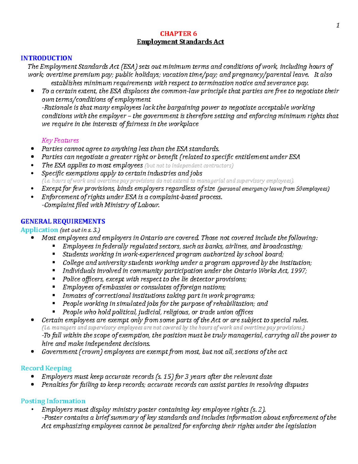 Employment and Labour Law - Summary - Chapter 6 - CHAPTER 6 Employment ...
