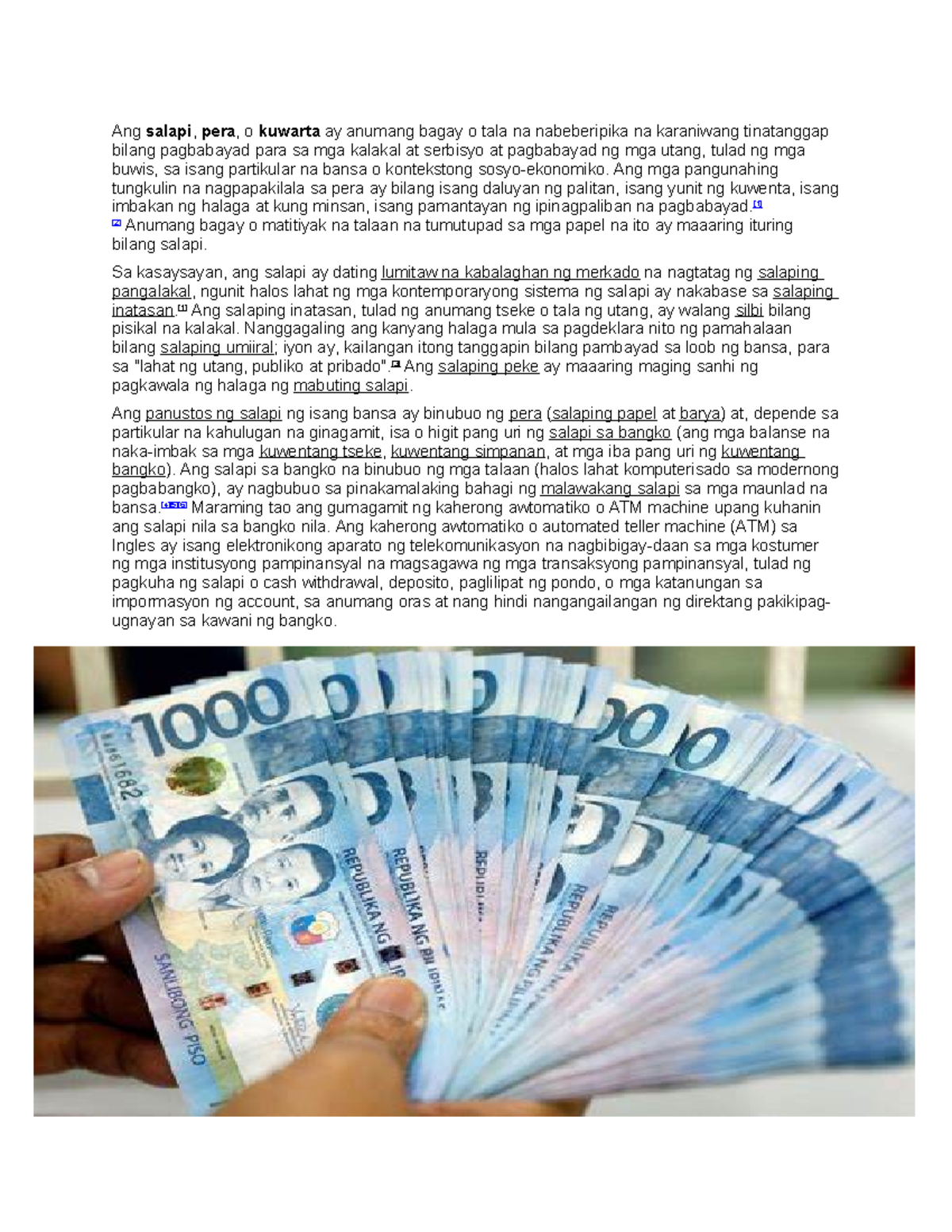 Salapi at Pera: Pag-aaral sa Papel nito sa Ekonomiya - SDADS - Studocu