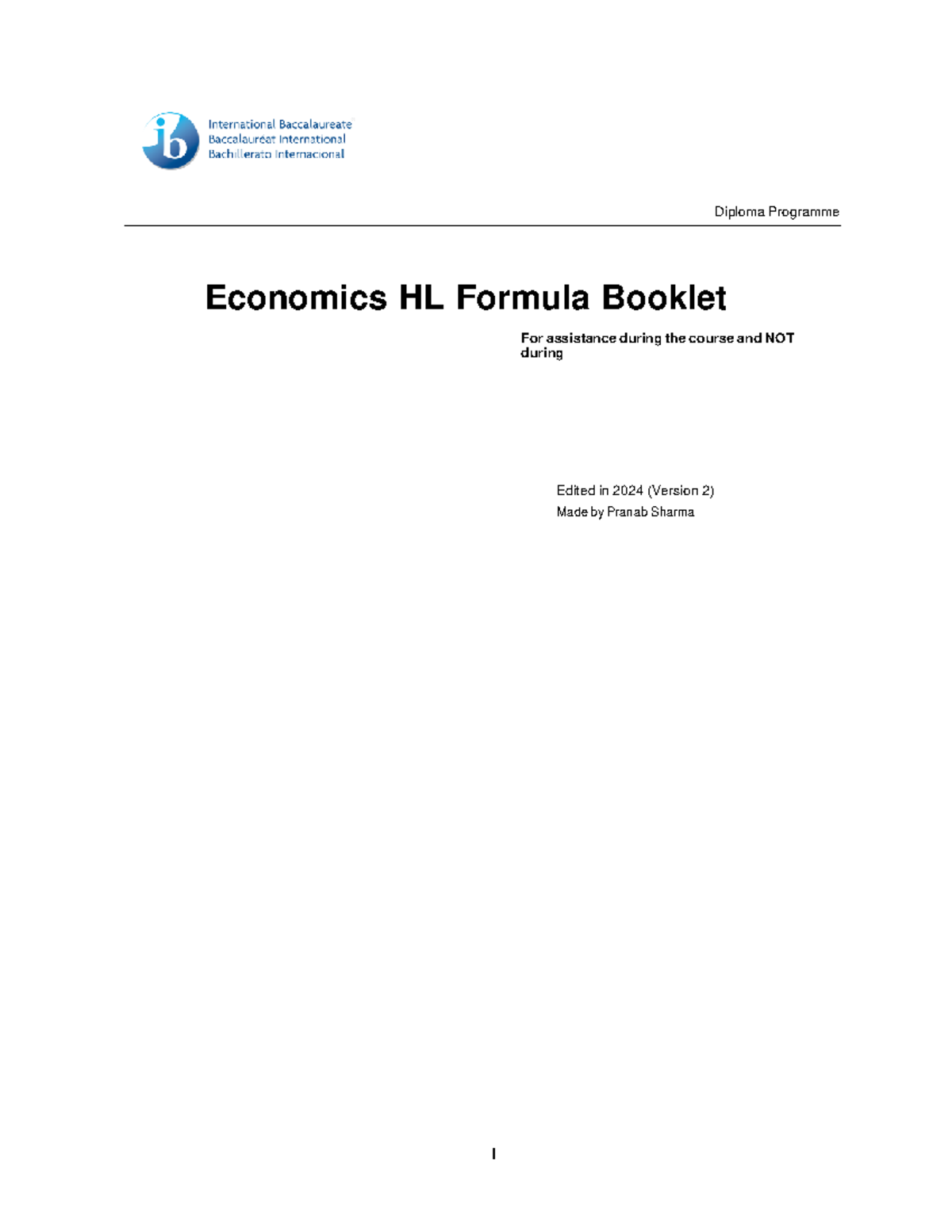 Econ HL Formula Booklet 2024: Essential Concepts & Formulas - Studocu