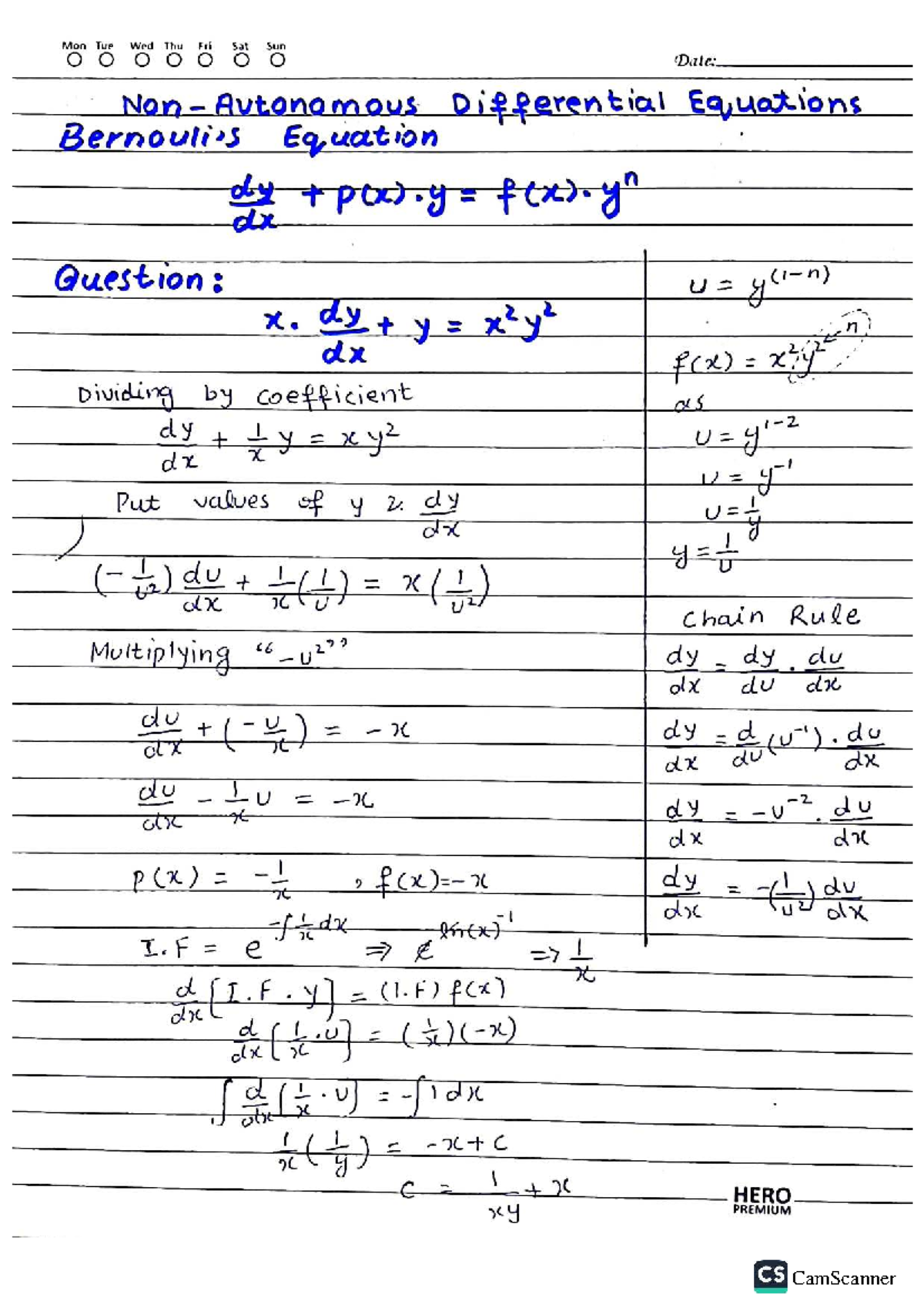 Bernoulli S Equation Differential Equations Study Notes Course Code