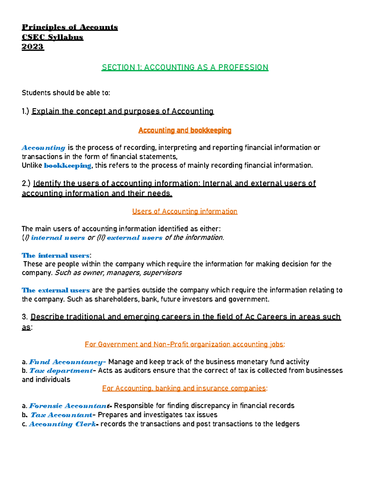 Principles of Accounts CSEC Syllabus 2023: Comprehensive Review - Studocu
