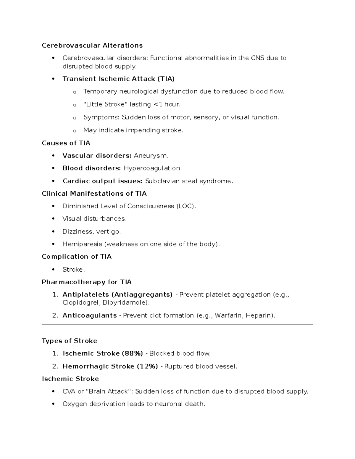 CNS Disorders: TIA, Ischemic & Hemorrhagic Stroke Overview (MED101 ...