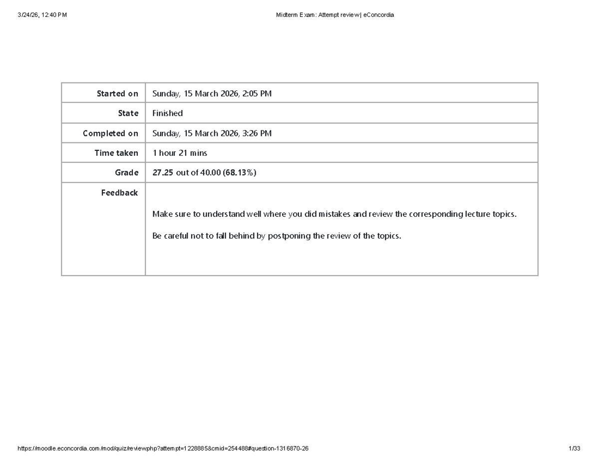 12:40 PM Midterm Exam Attempt Review eConcordia - Studocu