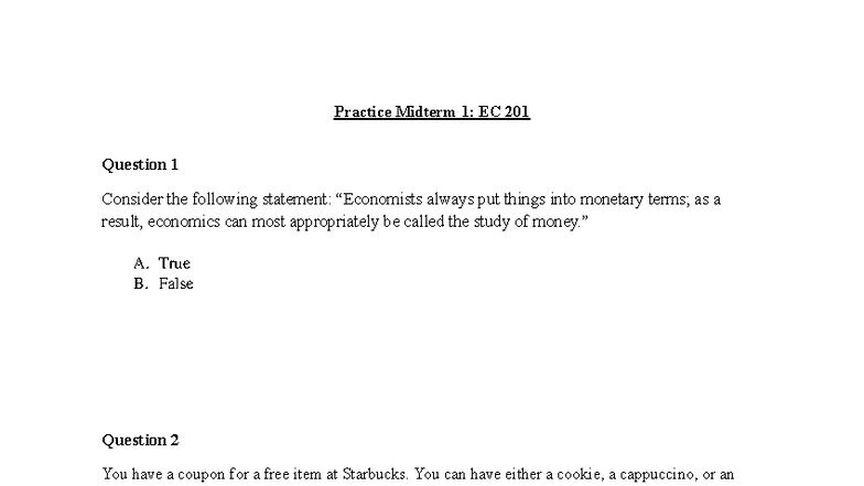 Practice Midterm 1: EC 201 Comprehensive Question Review - Studocu