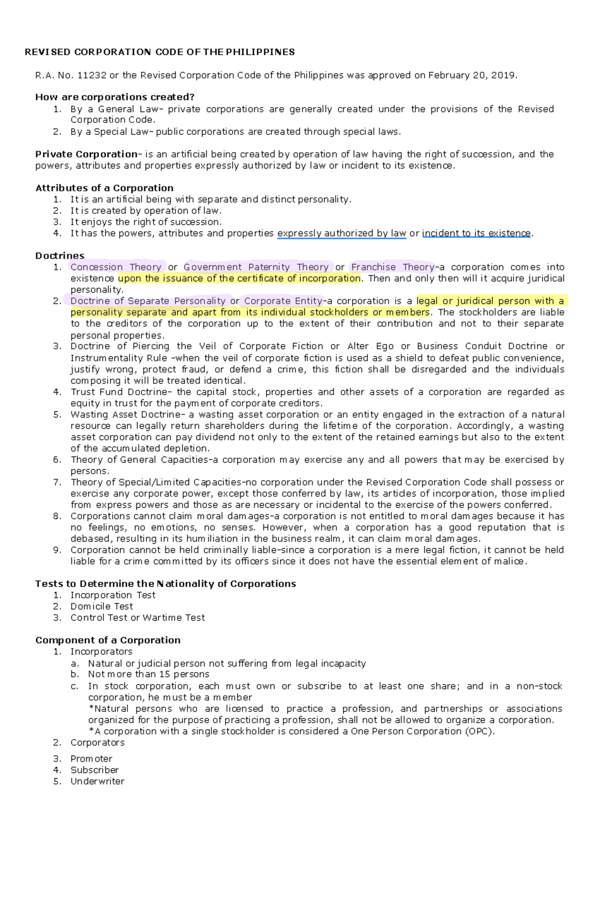 Law on Corporation Reviewer - REVISED CORPORATION CODE OF THE ...