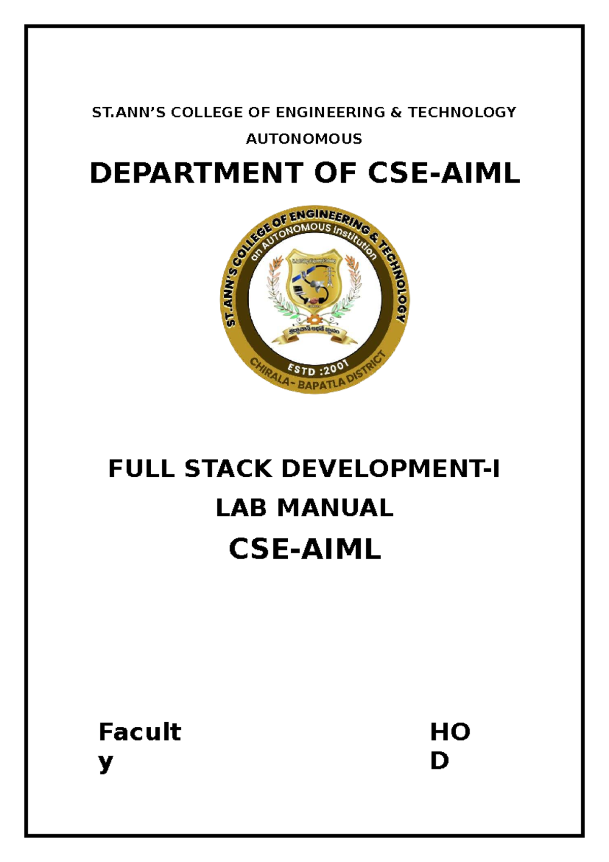 FSD-1 Lab Manual: HTML Lists, Tables, and Forms Guide - Studocu