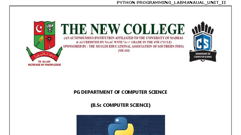 Python Programming Lab Manual Unit II - B.Sc CS - Studocu