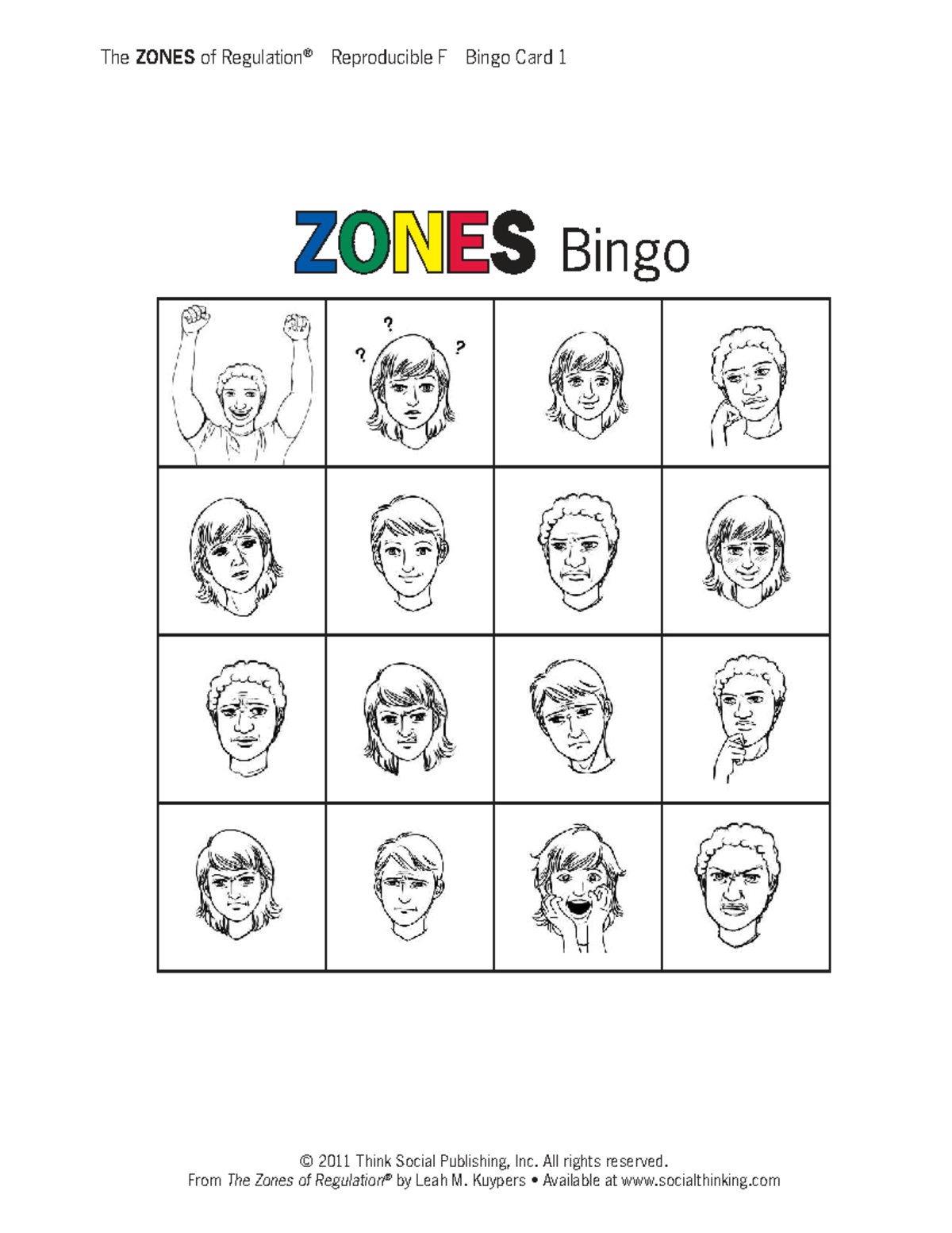 ZONES of Regulation Bingo Cards - Reproducible F Edition - Studocu