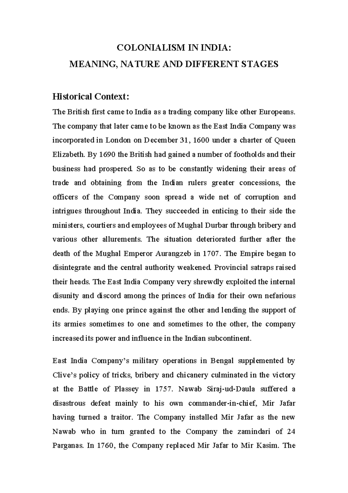 Colonialism- Meaning, Nature, Stages - COLONIALISM IN INDIA: MEANING ...