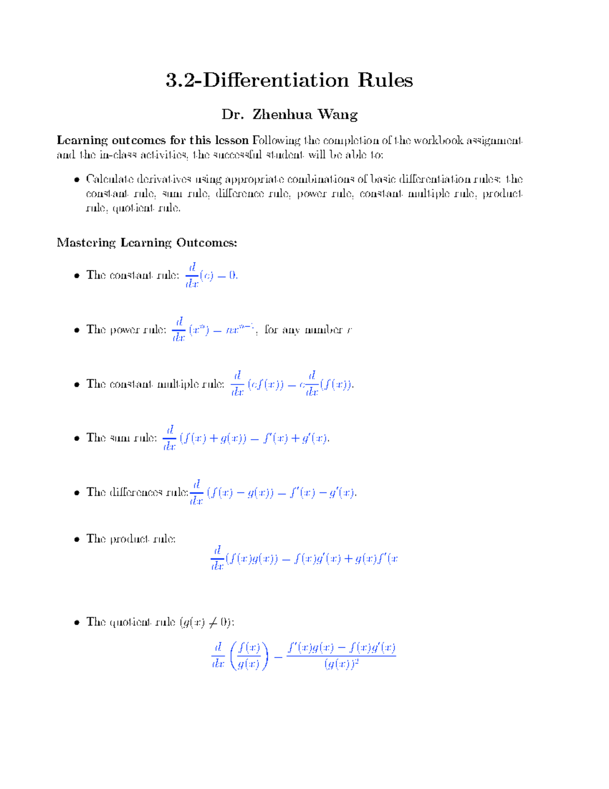 C1-Differentiation Rule - 3. 2 - Differentiation Rules Dr. Zhenhua Wang ...
