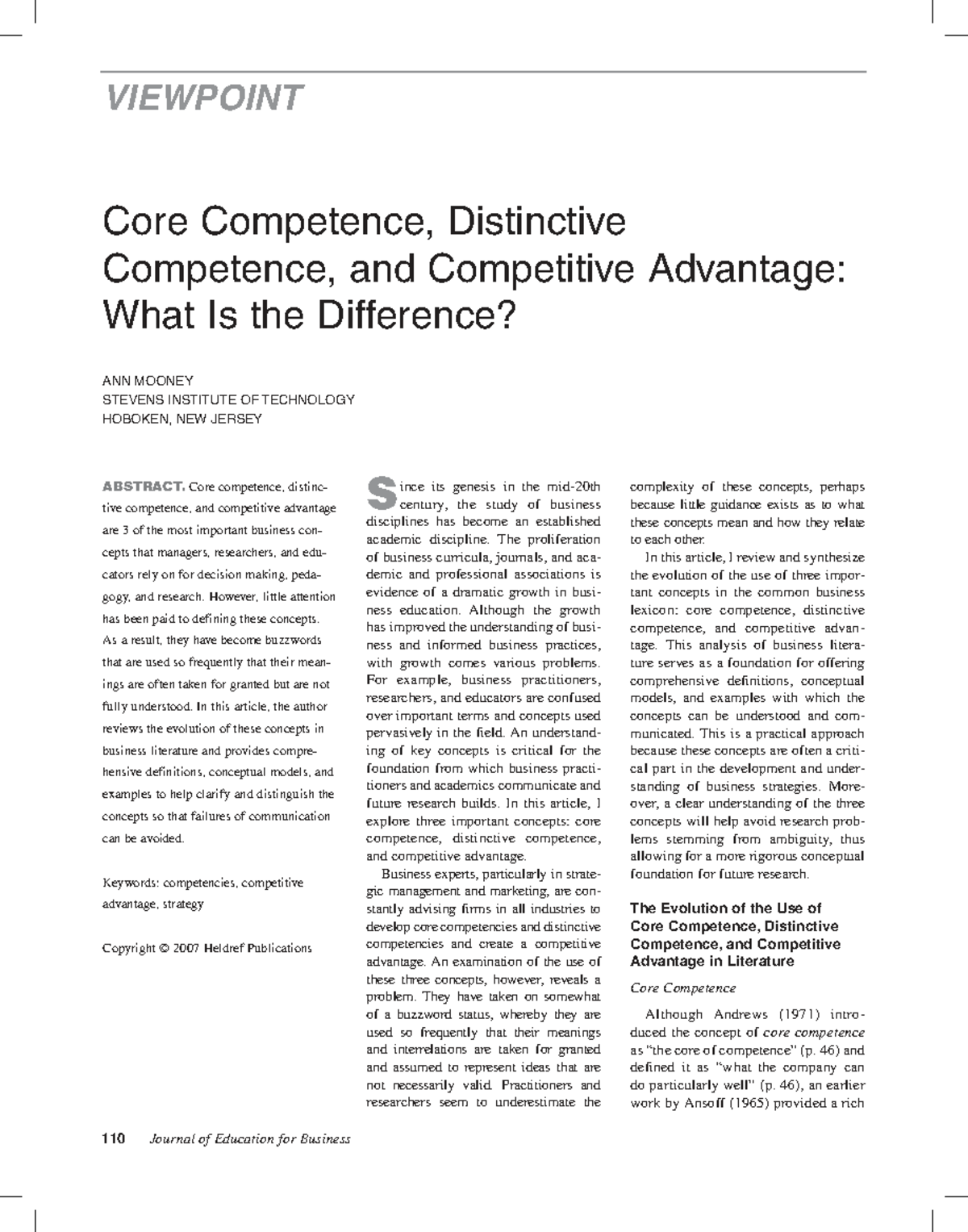 VIEWPOINT: Core, Distinctive Competence & Competitive Advantage Case ...