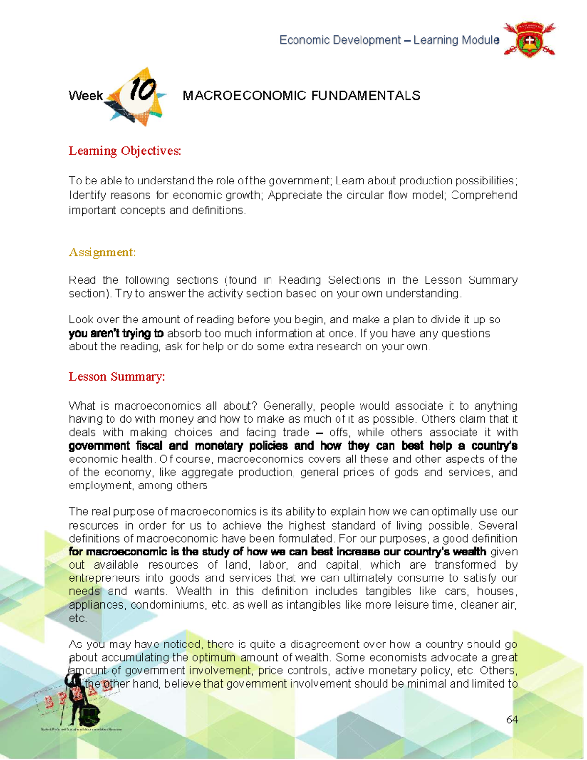 Economic Development Week 10 Learning Module: Macroeconomic ...