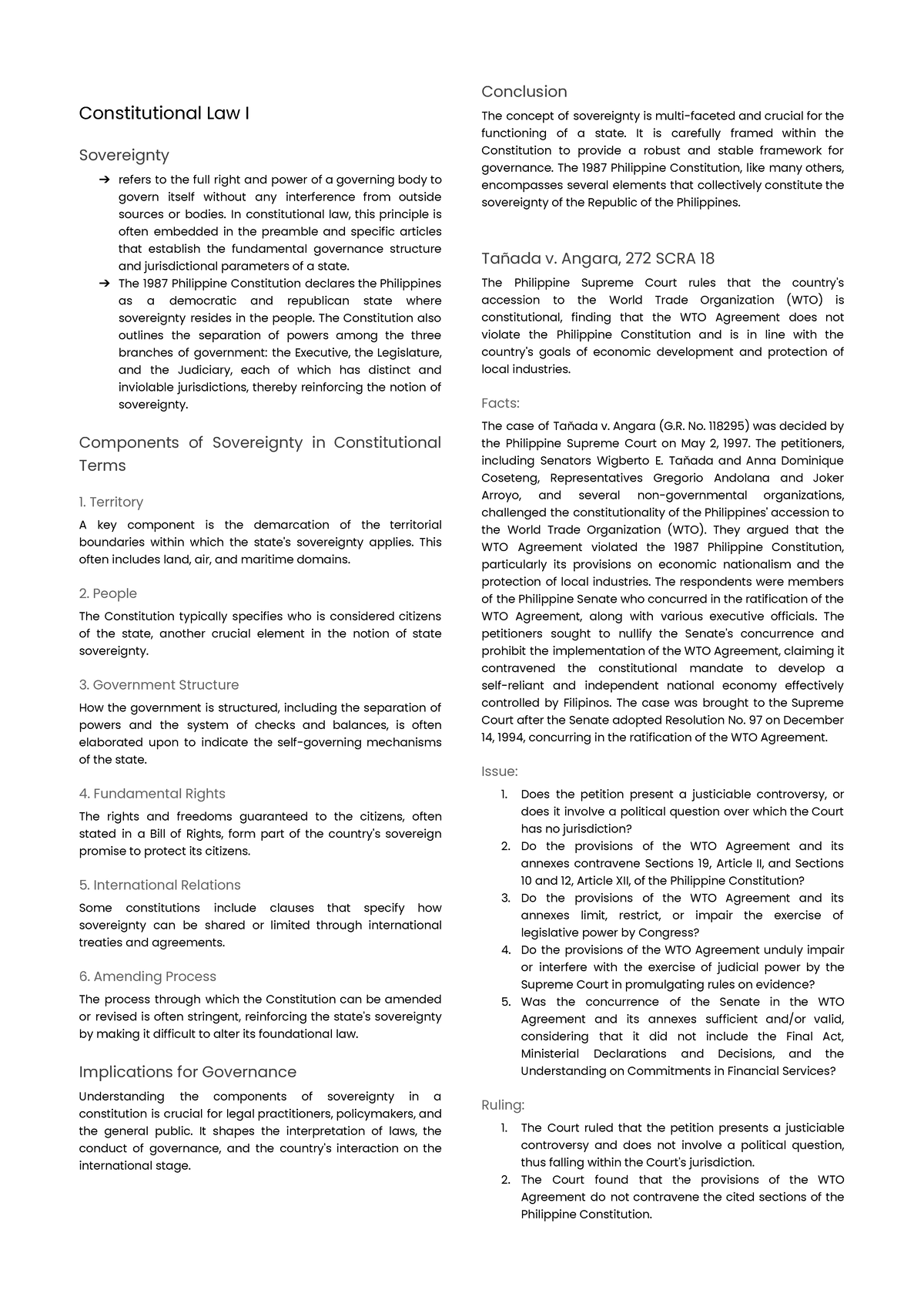 Constitutional Law I: Sovereignty and Citizenship Analysis - Studocu