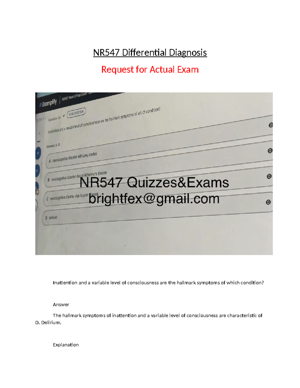 NR547 Differential Diagnosis: Delirium and Screening Tools Explained ...