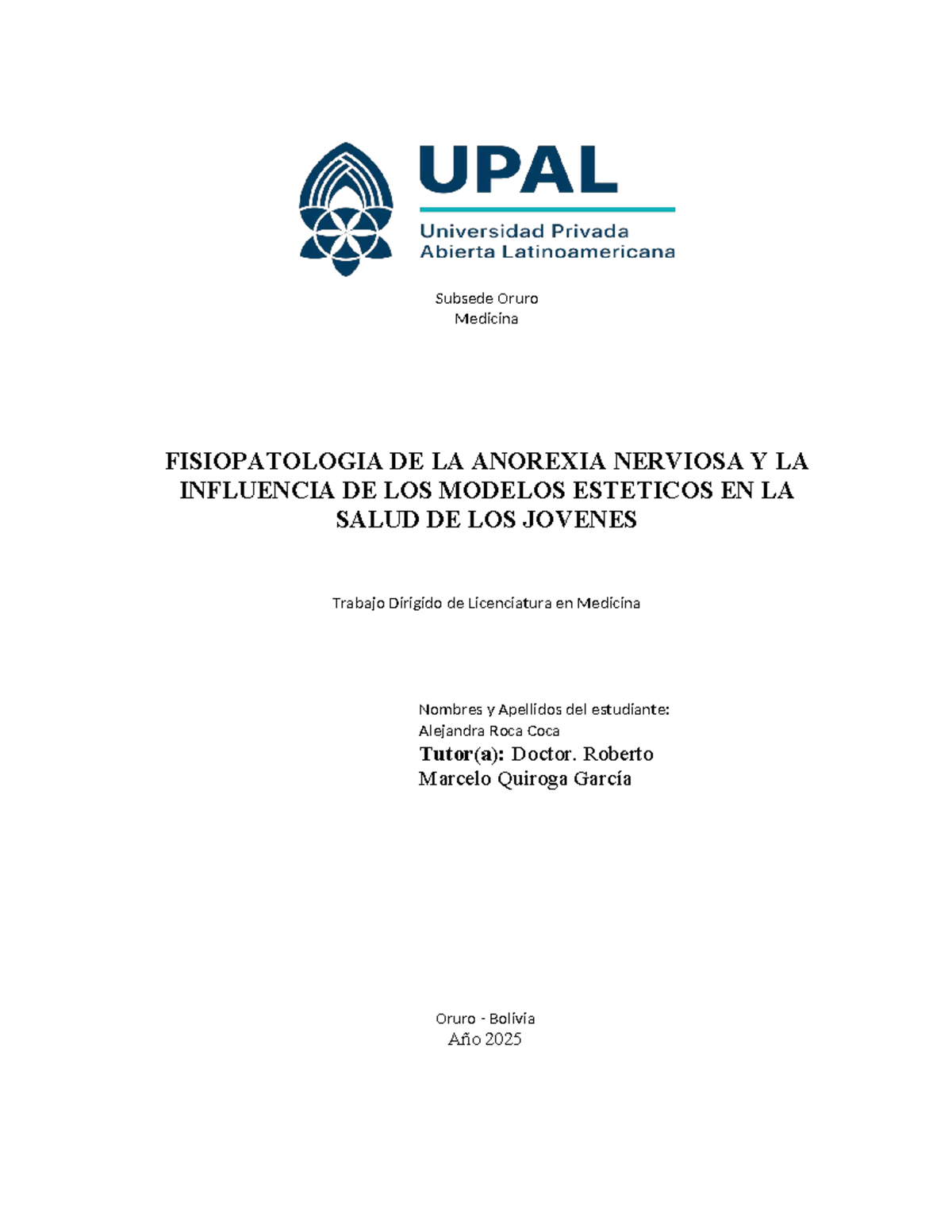 FISIOPATOLOGÍA DE LA ANOREXIA NERVIOSA Y MODELOS ESTÉTICOS EN JÓVENES ...