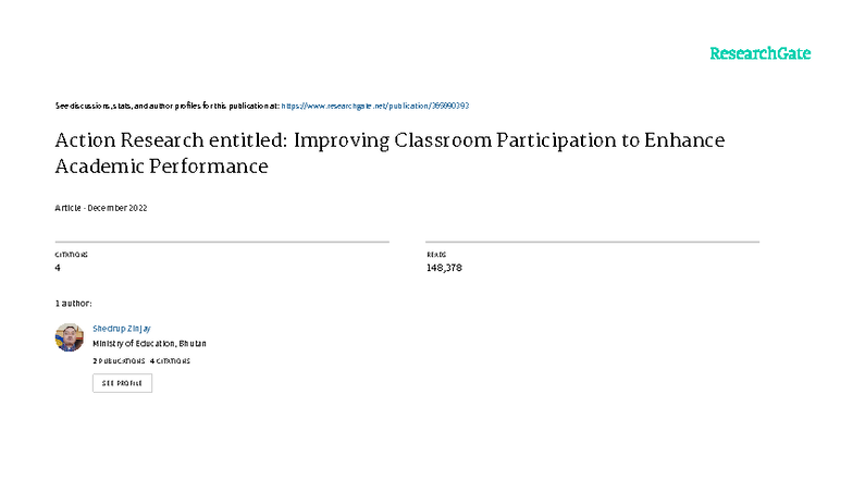 Action Research (EDU 2019): Enhancing Classroom Participation for ...