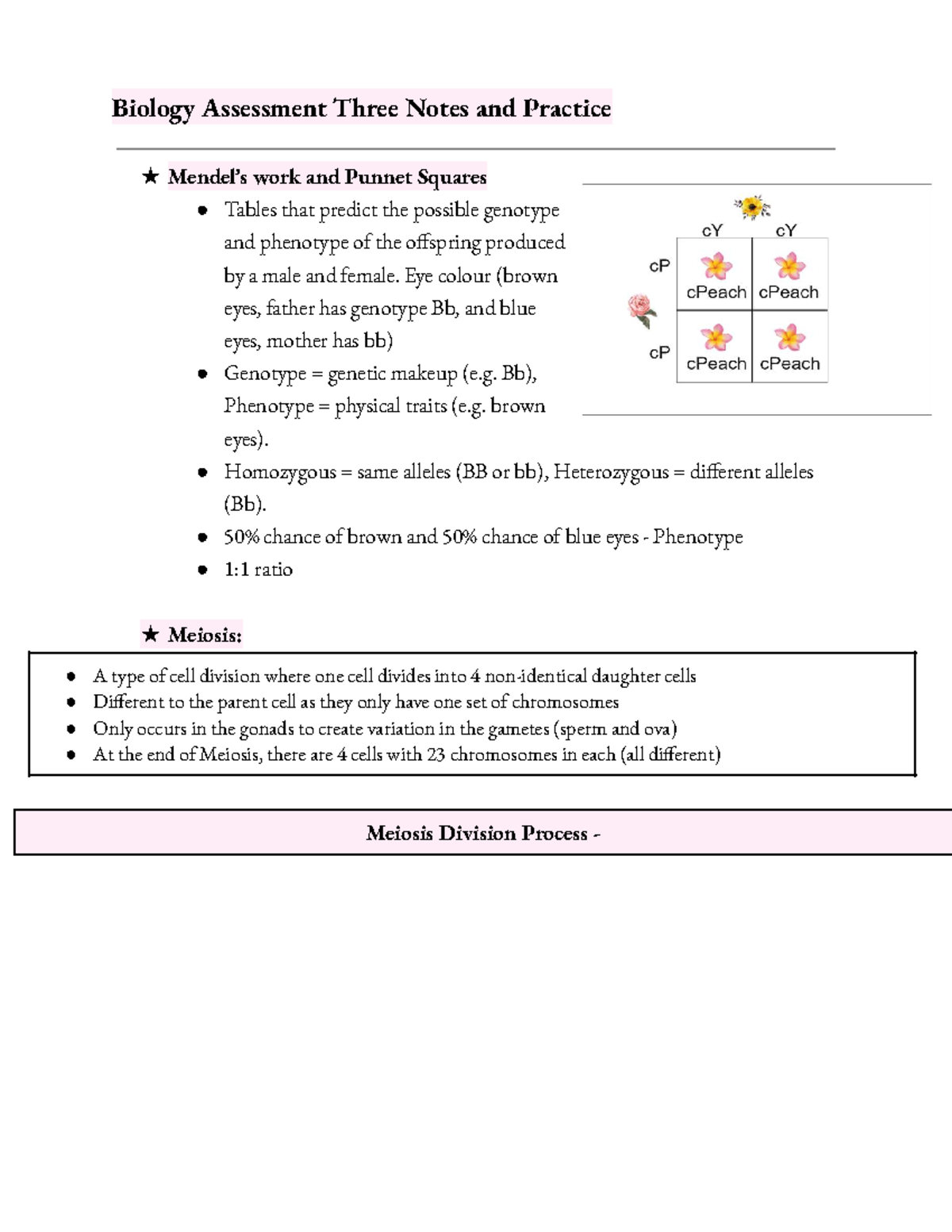 Biology 101: Assessment 3 Notes on Meiosis & Genetic Mutations - Studocu