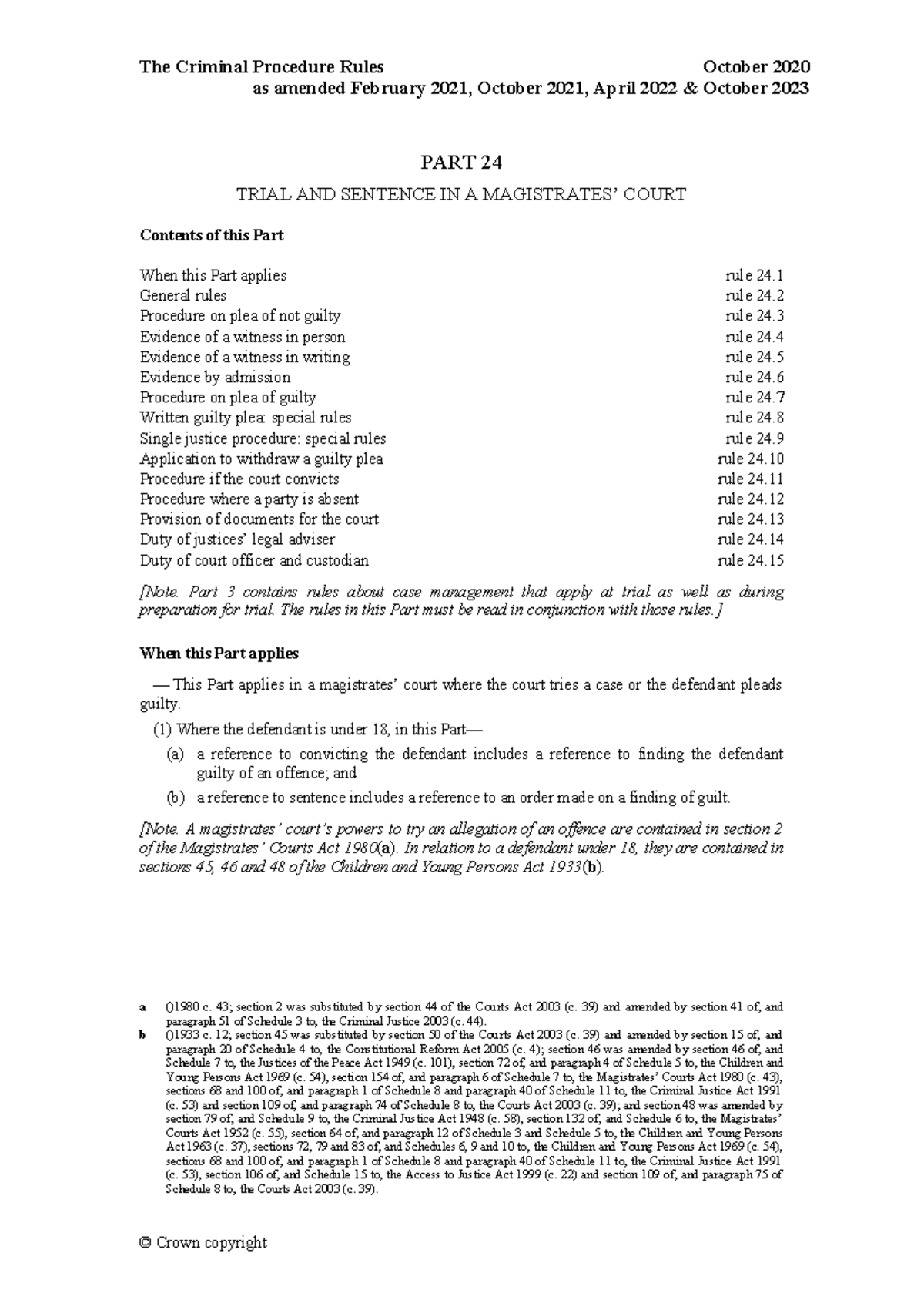 2425 CRIM Unit 10 CE02: Criminal Procedure Rules - Part 24 Overview ...